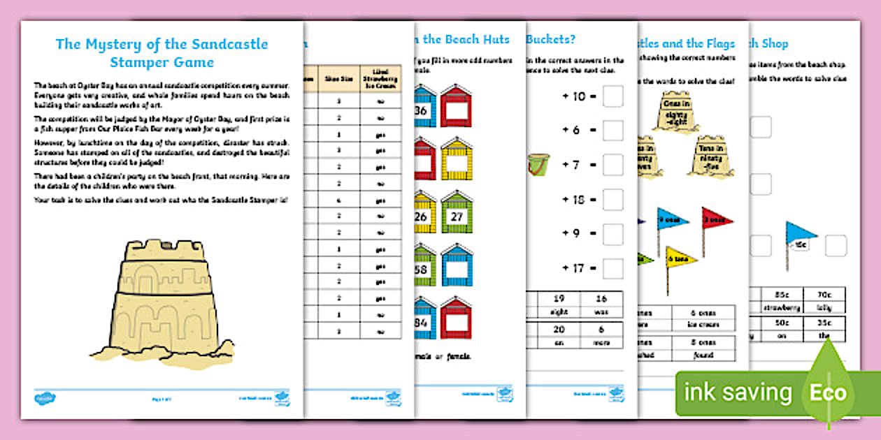 The Sandcastle Stamper Mystery Maths Game (teacher made)