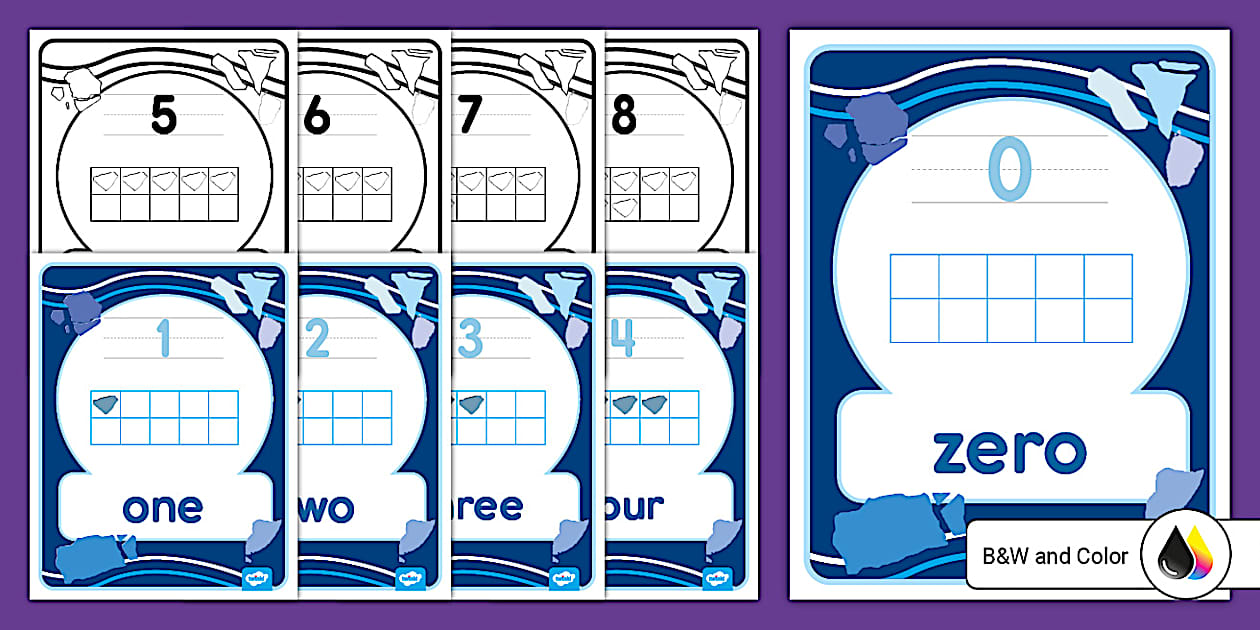 Blue Monochrome Terrazzo Theme Numbers 0-20 Posters - Twinkl