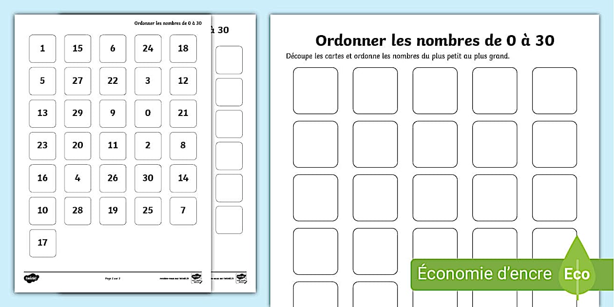Ordonner les nombres de 0 à 30