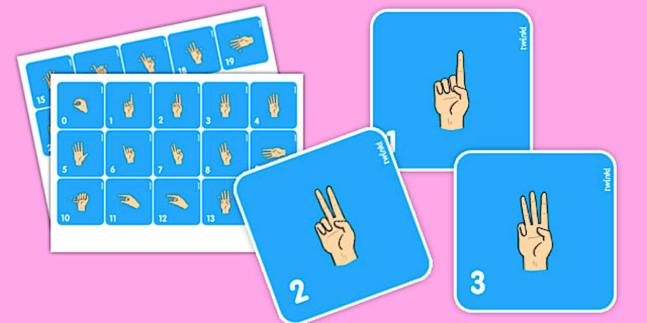 Black and White British Sign Language 0-20 Flash Cards (Signer's View)