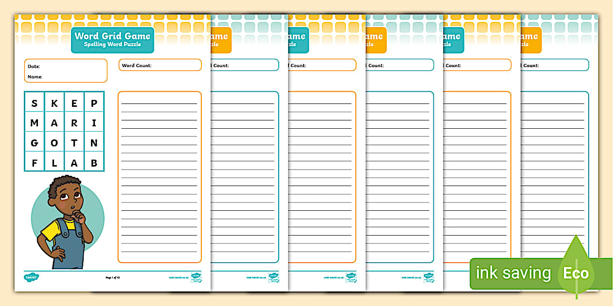 Word Grid Game Word Puzzle Worksheets (teacher made)