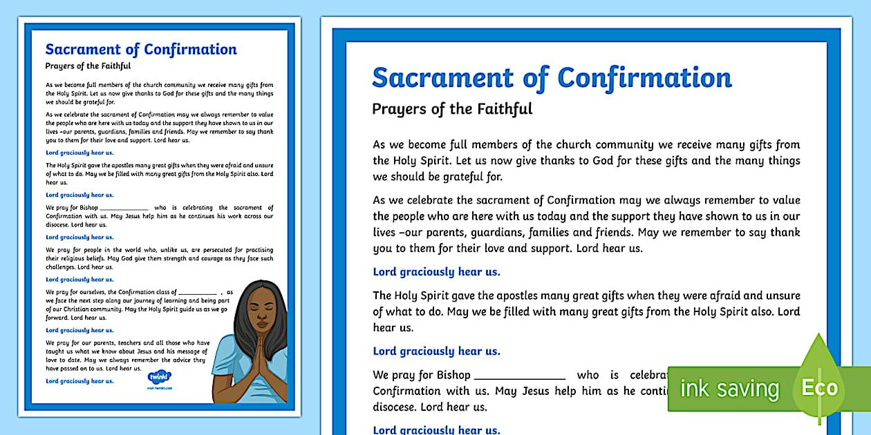 Editable Sacrament of Confirmation Prayers of the Faithful Printout