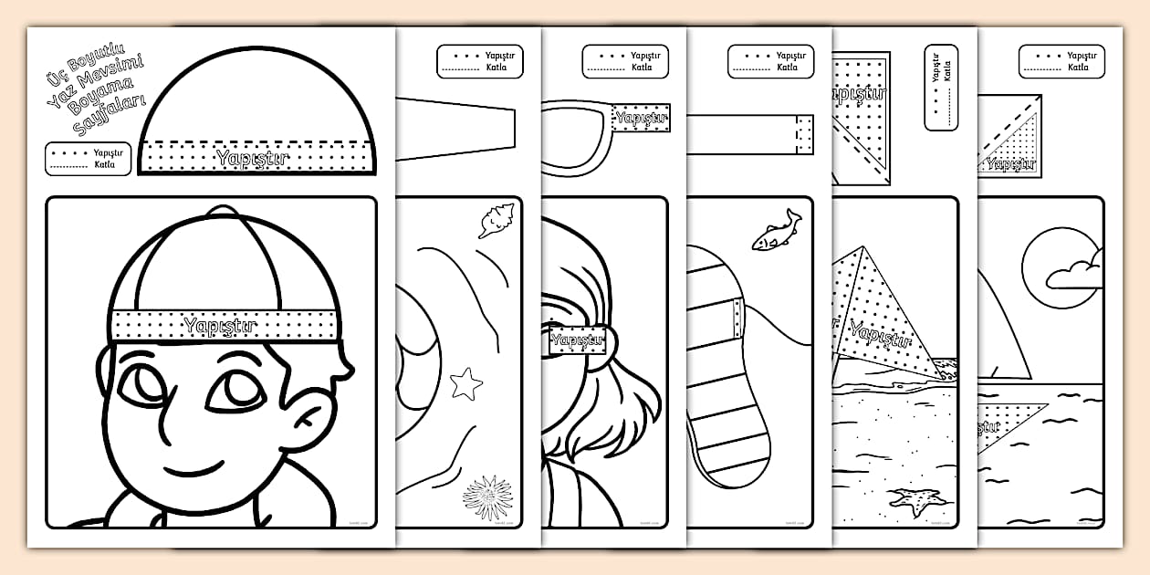 Üç Boyutlu Yaz Mevsimi Boyama Sayfaları - Twinkl