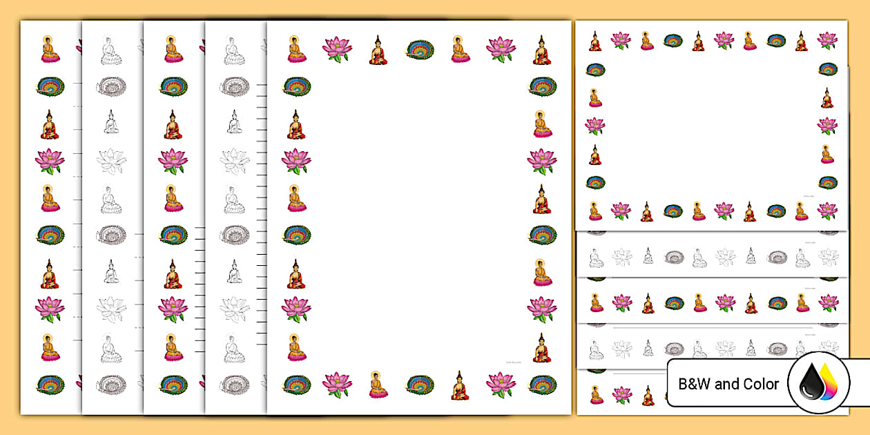Blank and Lined Journal Writing Pages - Vesak Border