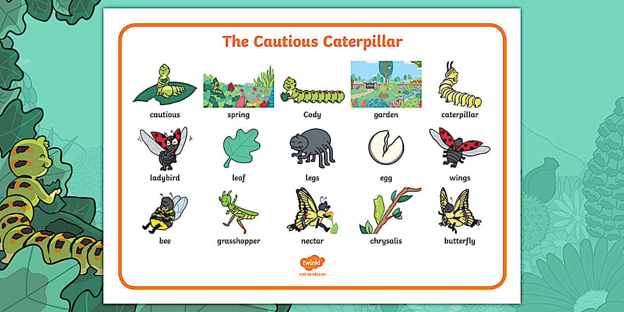 The Cautious Caterpillar Word Mat (Teacher-Made) - Twinkl