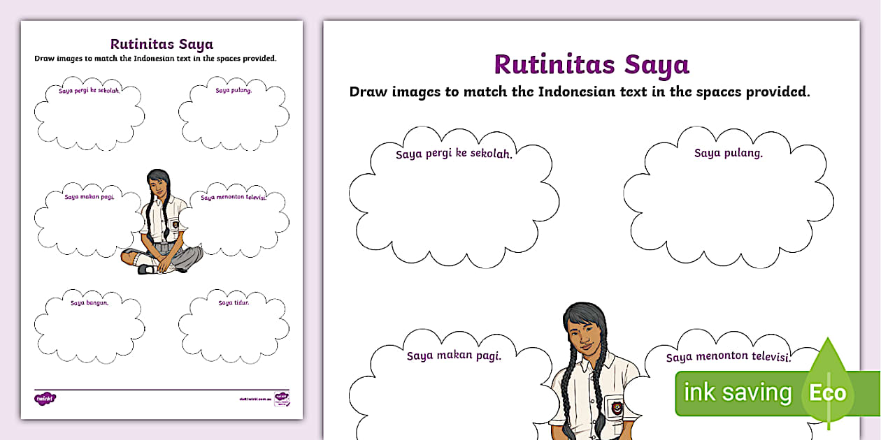 Daily Routine Read and Draw Activity - Indonesian - Twinkl