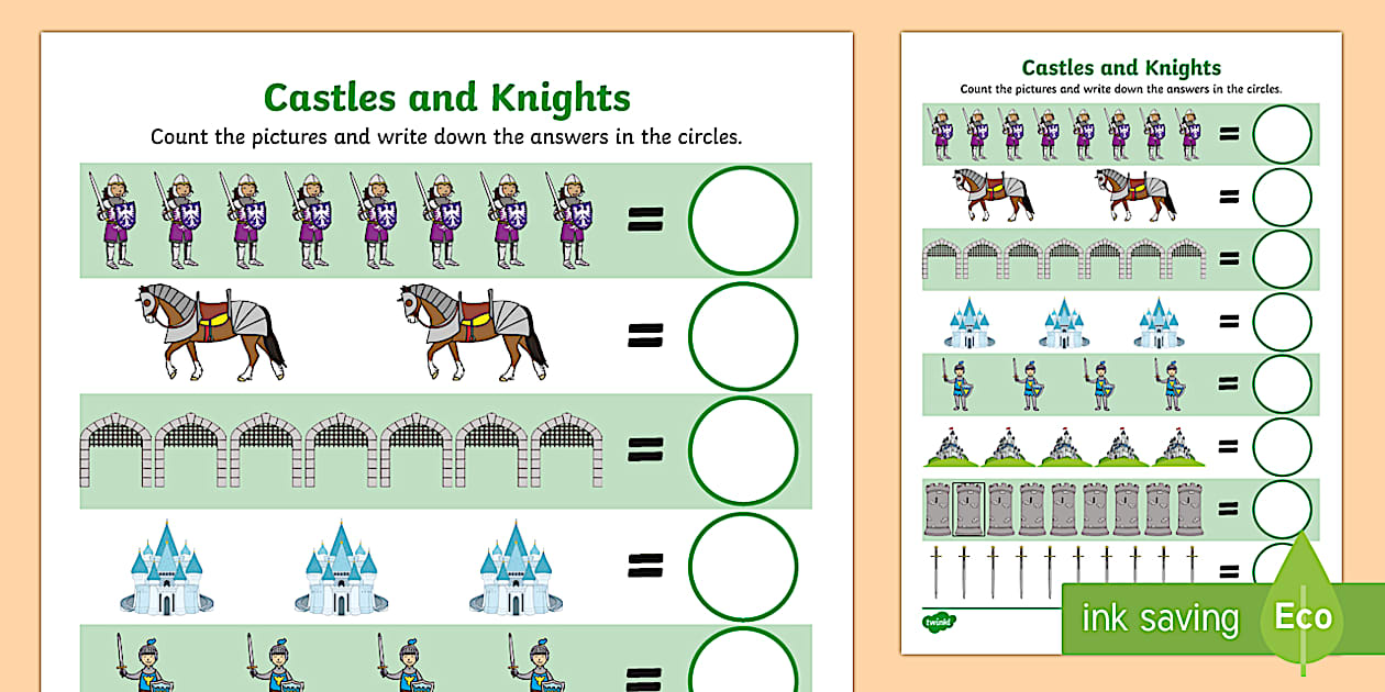 My Counting Worksheet (Castles and Knights) - Twinkl