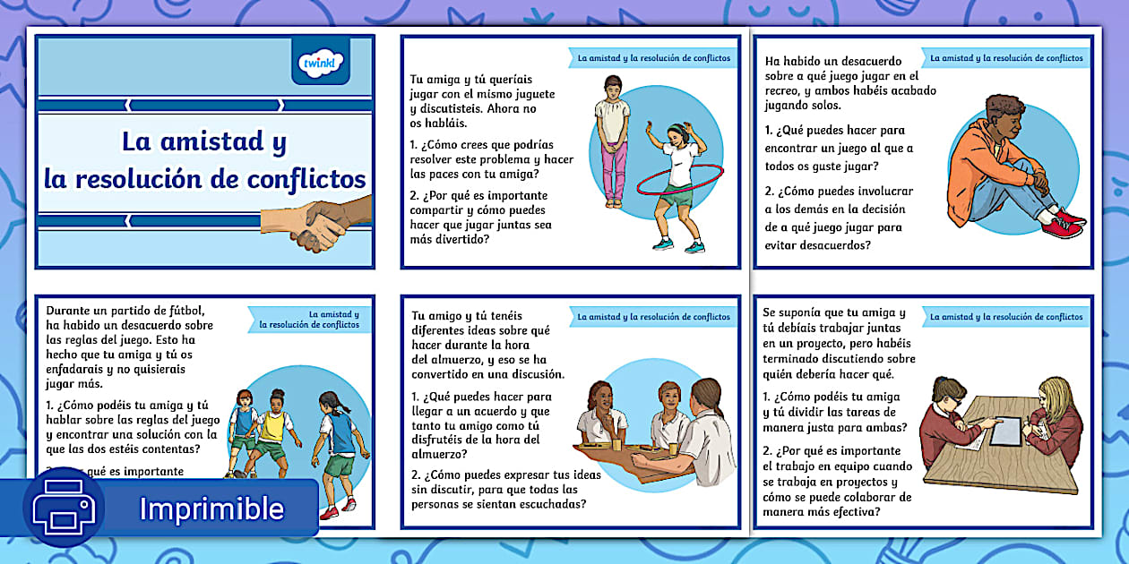 Tarjetas de debate: La amistad y la resolución de conflictos