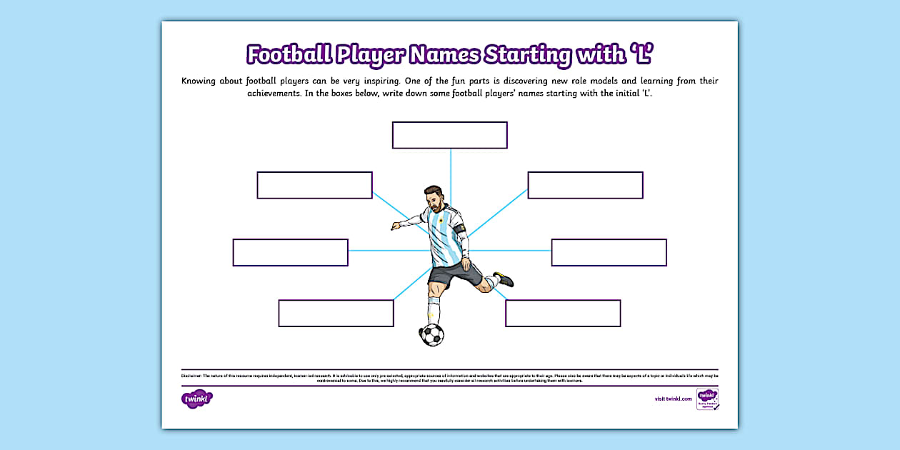 Football Player Names Starting with 'L' Activity - Twinkl