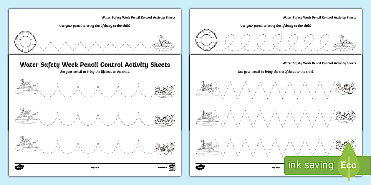 Water Safety Week (Pencil Control Activity Sheets) - Twinkl