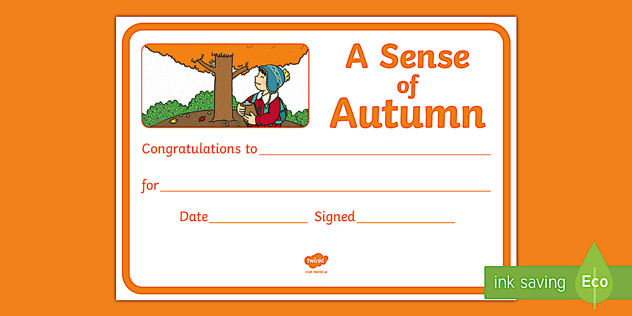 Editable A Sense of Autumn Certificate (teacher made)