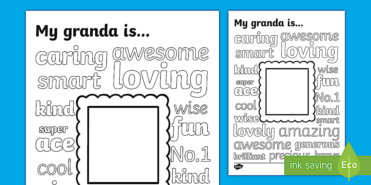 Granda Describing Words and Drawing Colouring Page