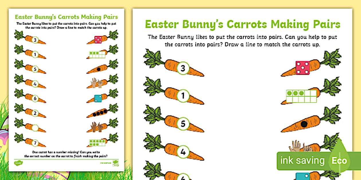 👉 Easter Bunny's Carrots Making Pairs Activity - Twinkl
