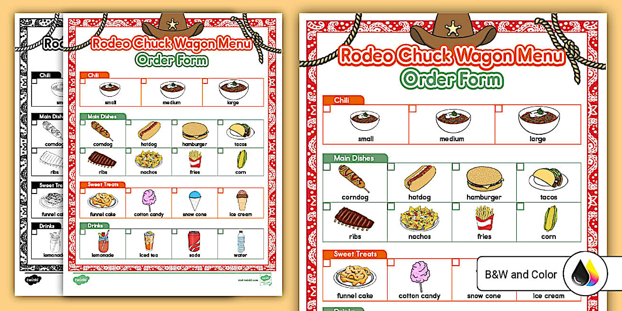Rodeo Dramatic Play Chuckwagon Menu Order Form - Twinkl