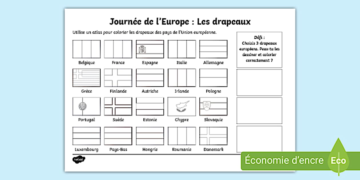 Feuilles de coloriage : Les drapeaux des pays de l'Union européenne