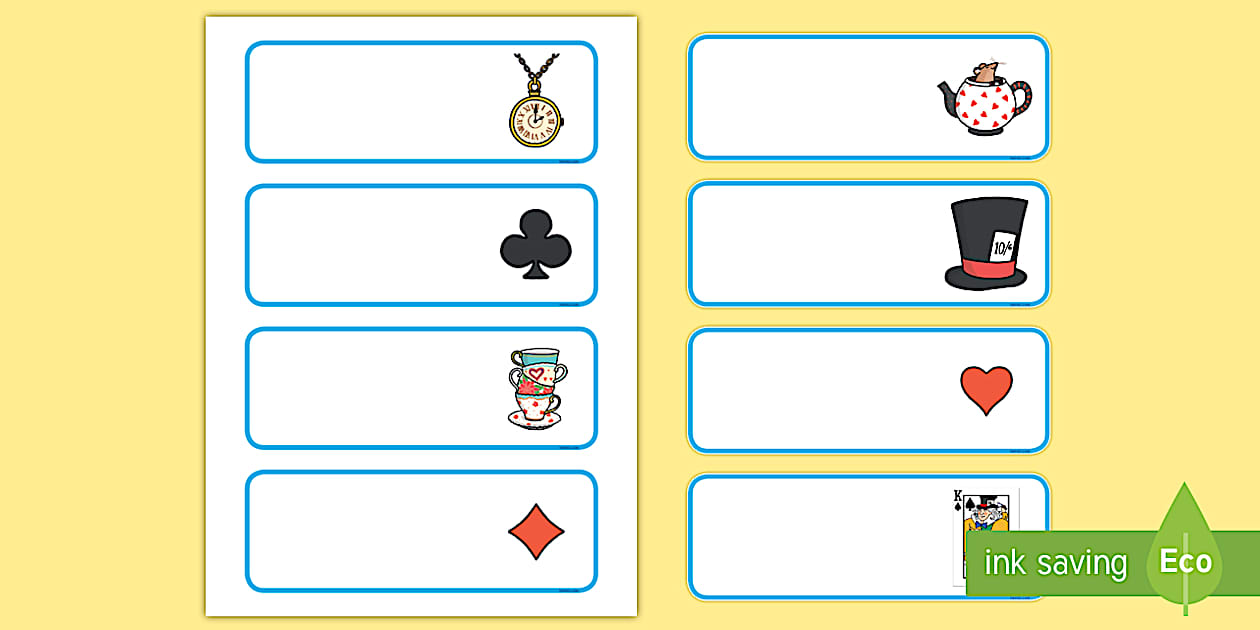 Editable Alice in Wonderland Themed Name Labels - Twinkl