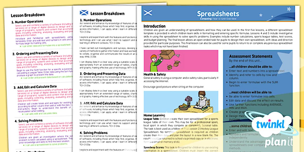 Computing: Excel Spreadsheets Year 6 Planning Overview CfE