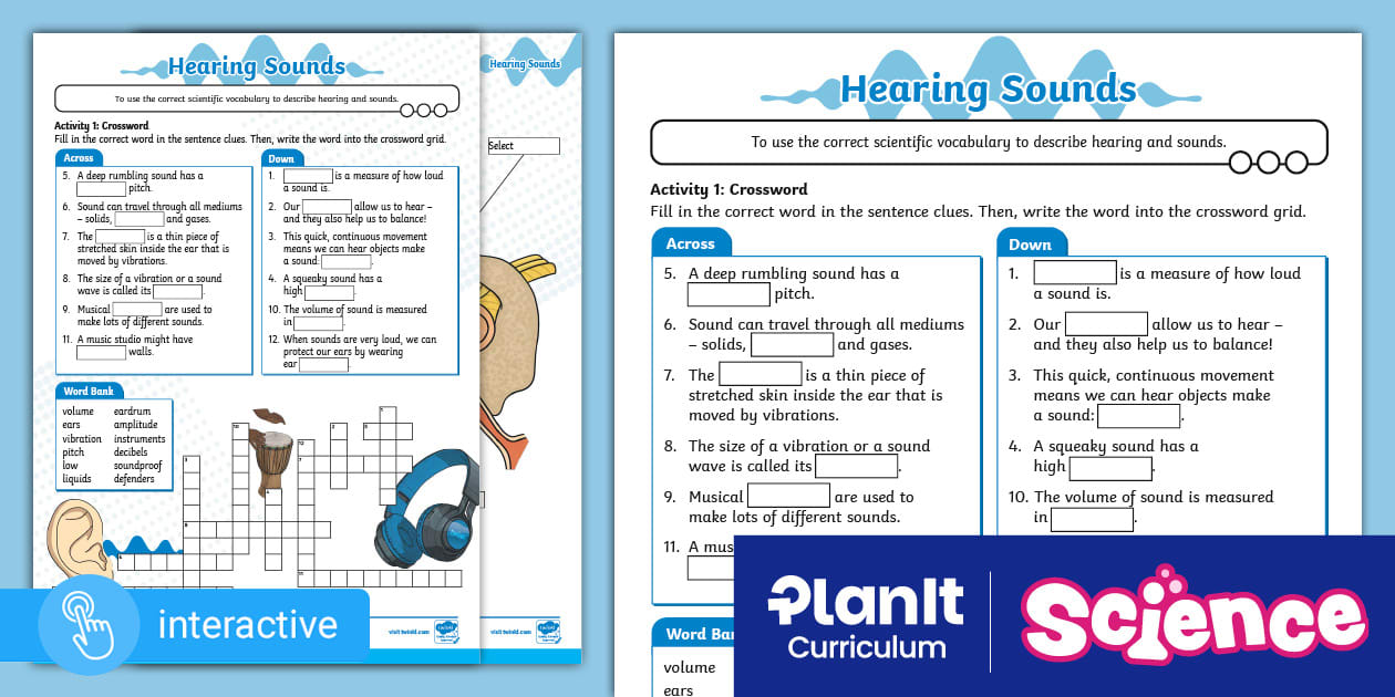 Interactive PDF: Science: Sound: Year 4 Home Learning Task: Hearing Sounds