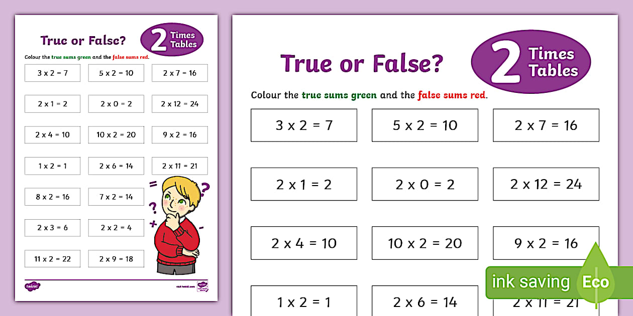 True or False 2 Times Tables Activity Sheet (profesor hizo) True or False 2 Times Tables Activity Sheet (profesor hizo)