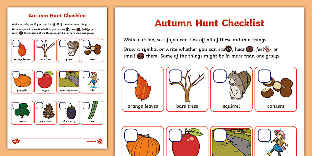 Autumn Hunt Checklist (teacher made) - Twinkl