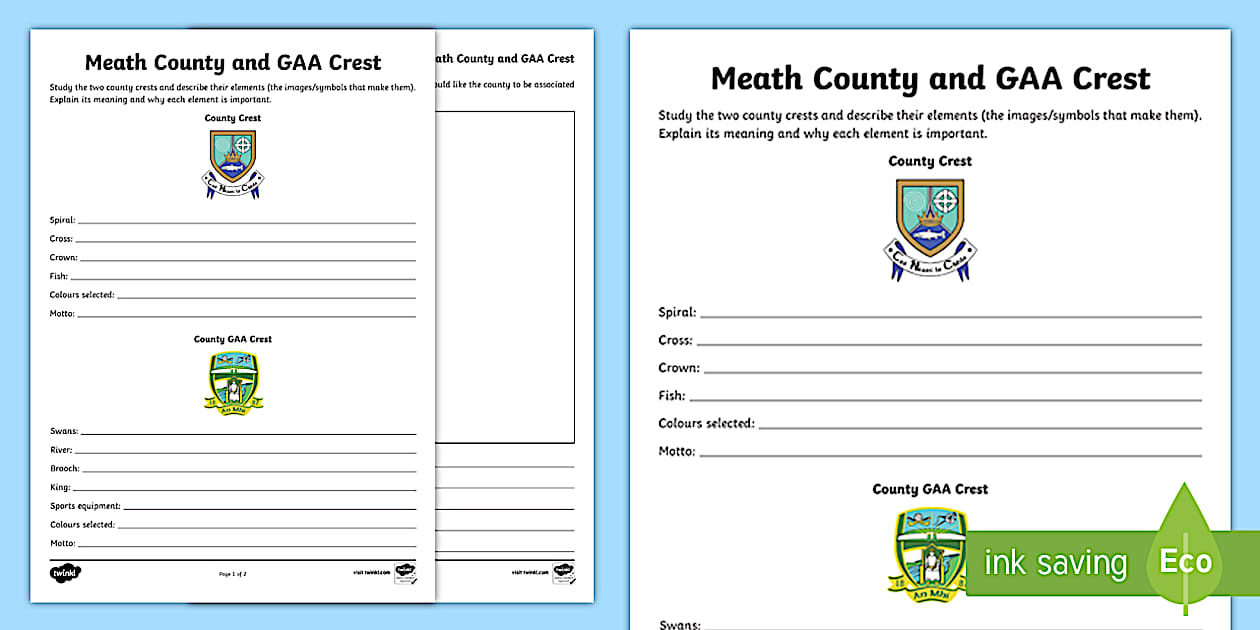 Meath County and GAA Crest Worksheet / Worksheet - Twinkl