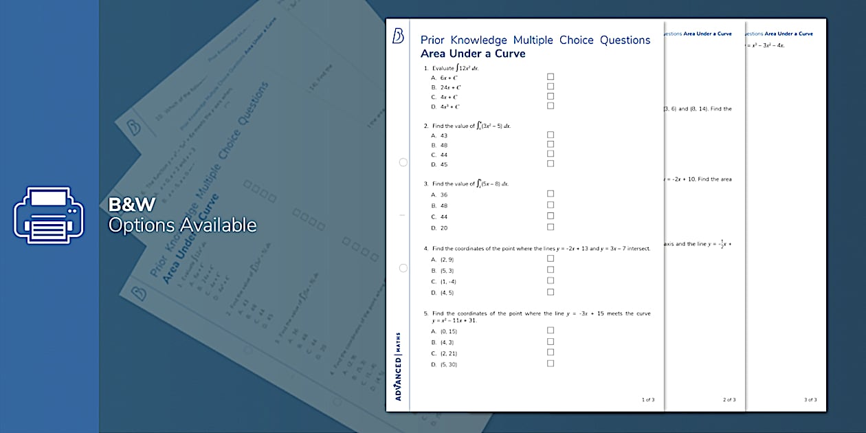 👉 Area Under a Curve - Prior Knowledge Multiple-Choice Questions