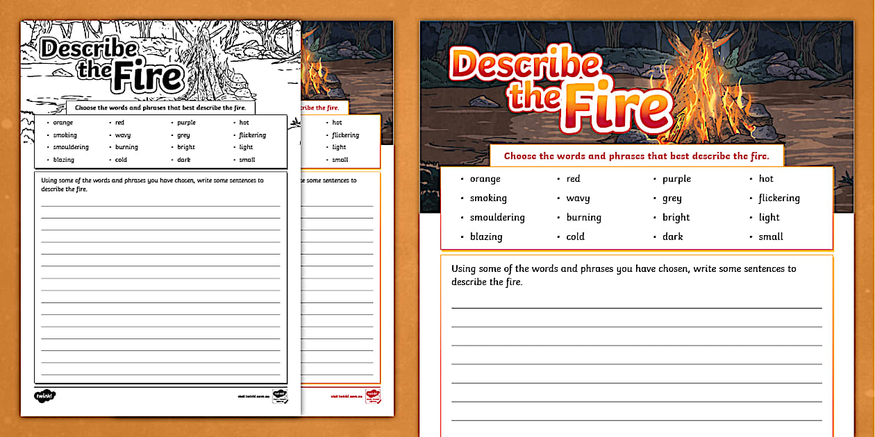 Describe a Fire Worksheet (teacher made) - Twinkl