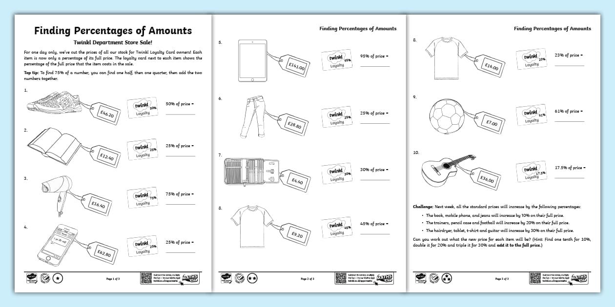 KS2 Percentages of Amounts Worksheets | Printable Resource