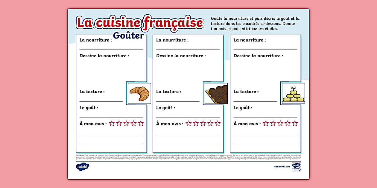 👉 French: French Food Taste Test Worksheet
