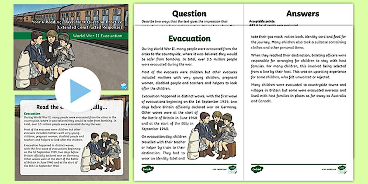 SATs Survival: WW2 Evacuation Reading Comprehension KS2