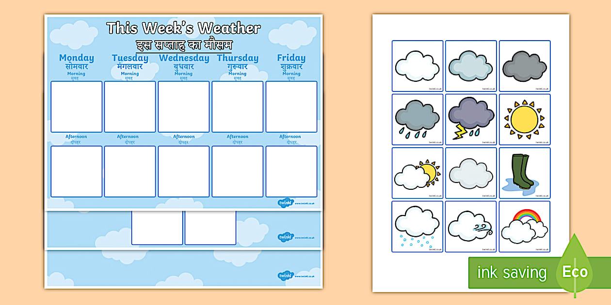 Weekly Weather Recording Chart Display Pack English/Hindi - Weekly Weather