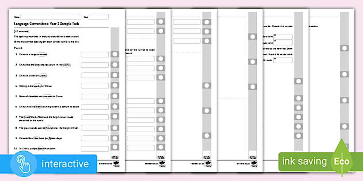NAPLAN-Style English Example Tests - Set 5 Year 3 Language Conventions ...