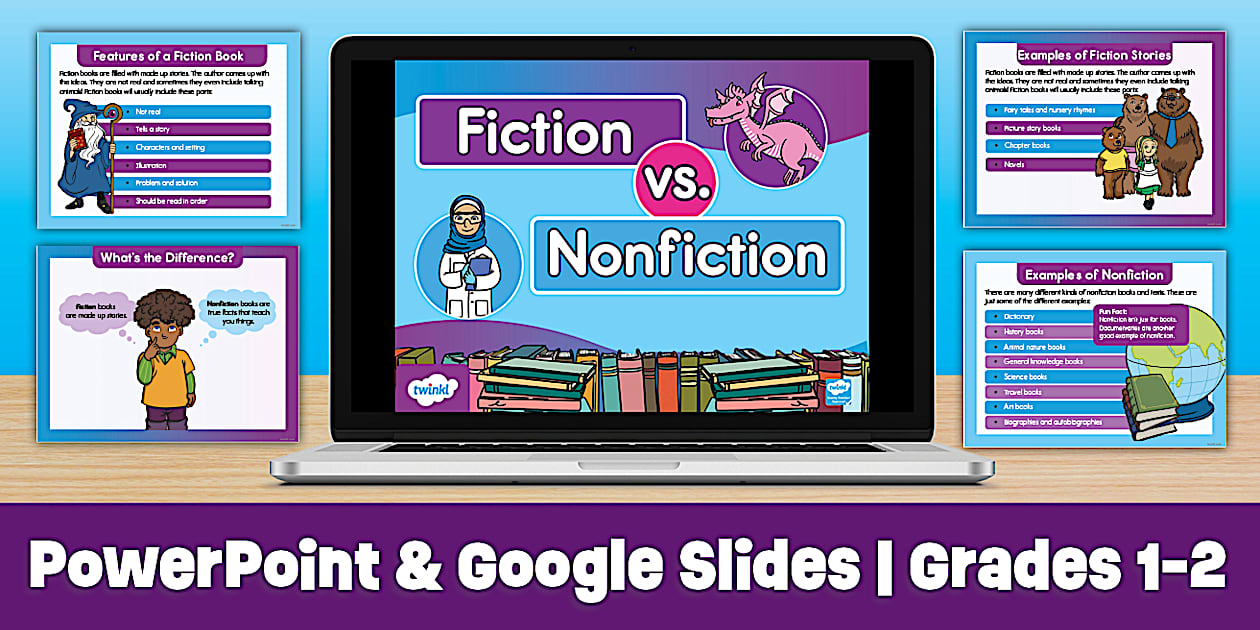 Fiction vs Nonfiction PowerPoint & Google Slides for 1st-2nd