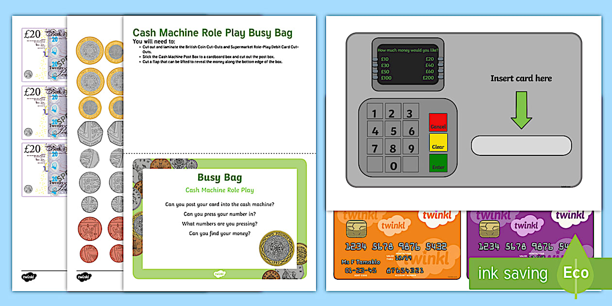 Cash Machine Role Play Busy Bag Prompt Card and Resource Pack