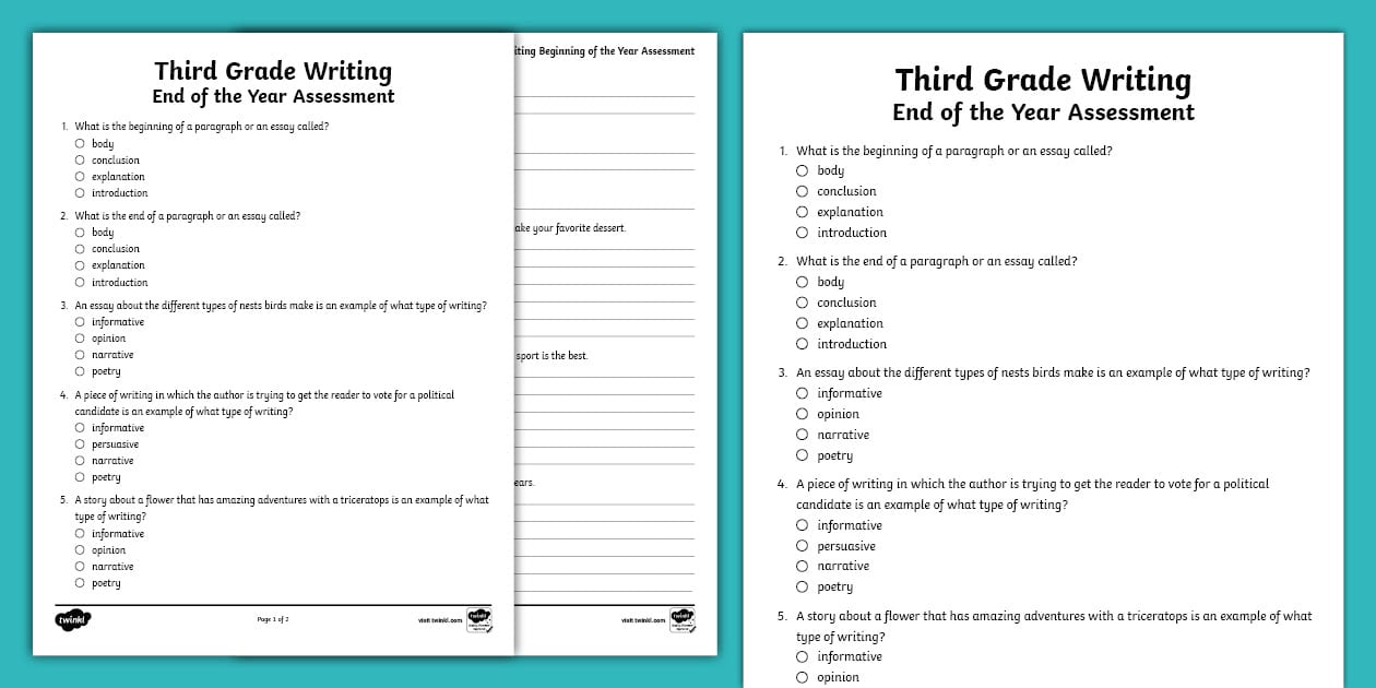 Third Grade End of the Year ELA Writing Assessment - Twinkl