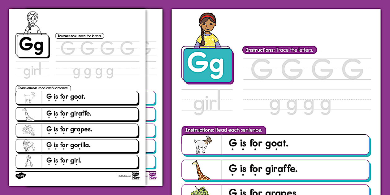 Letter G Fluency Sentences for ELL Alphabet Worksheet