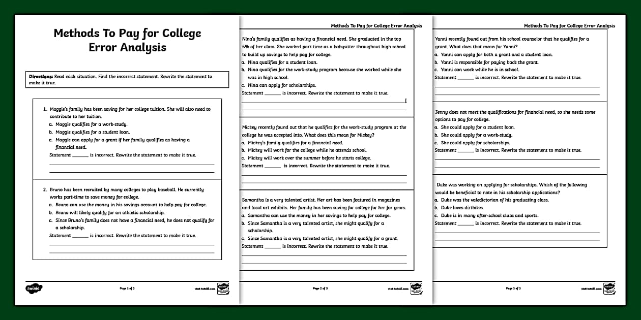 Sixth Grade Methods To Pay for College Error Analysis