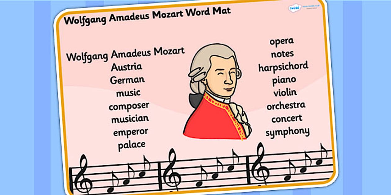 Wolfgang Amadeus Mozart Word Mat (teacher made) - Twinkl