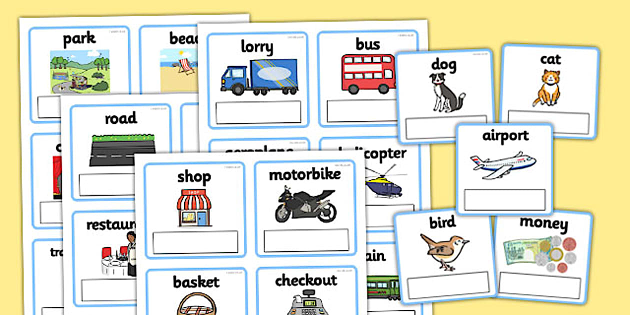 EAL Everyday Objects Out and About Editable Cards with English