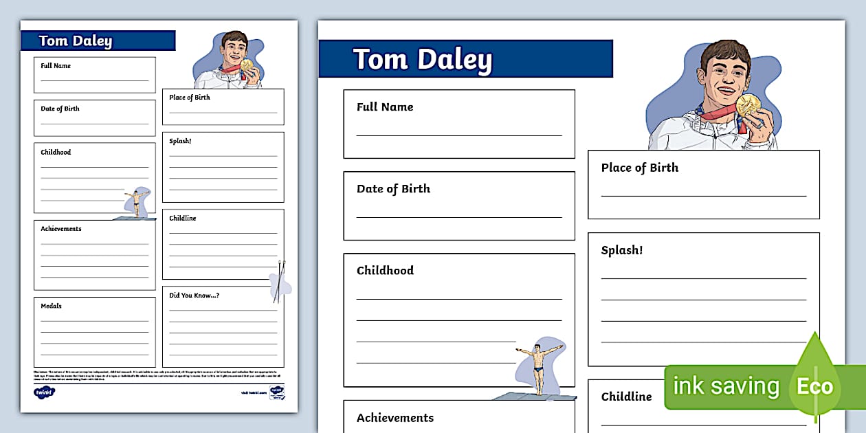 Tom Daley Fact File Template (l'enseignant a fait) - Twinkl