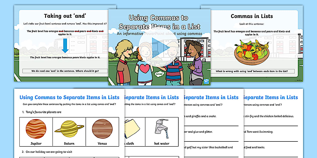 Editable Using Commas to Separate Items in a List Lesson Teaching Pack