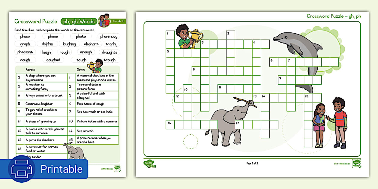 Grade 3 Phonics Crossword Puzzle -ph-, -gh-
