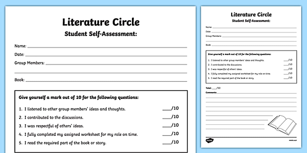 Literature Circle Student Self-Assessment Worksheet / Worksheet, worksheet