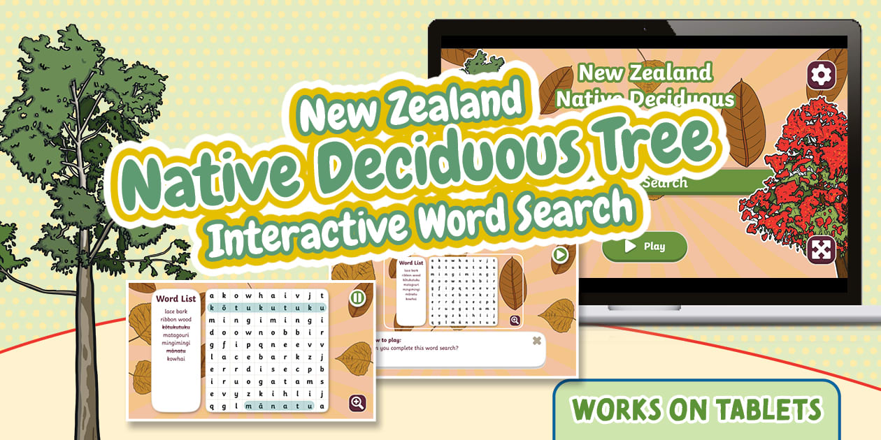 New Zealand Native Deciduous Tree Interactive Word Search