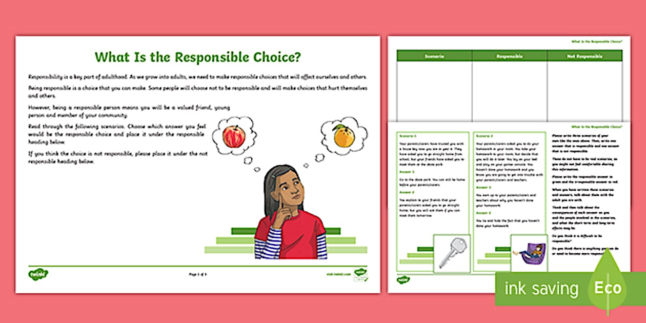 What Is The Responsible Choice? Worksheet (professor feito)