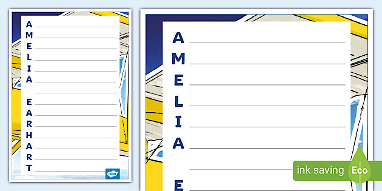 Amelia Earhart Acrostic Poem 5th and 6th class - Twinkl