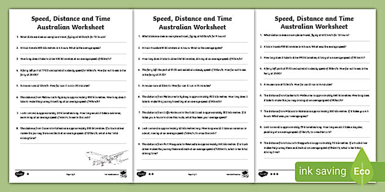 Editable Speed, Distance and Time Australian Worksheet