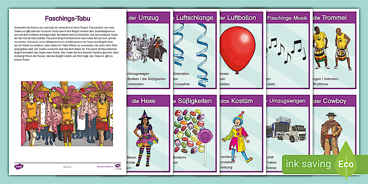 Kartenspiel: „Tabu“ für Fasching , Karneval und Fastnacht