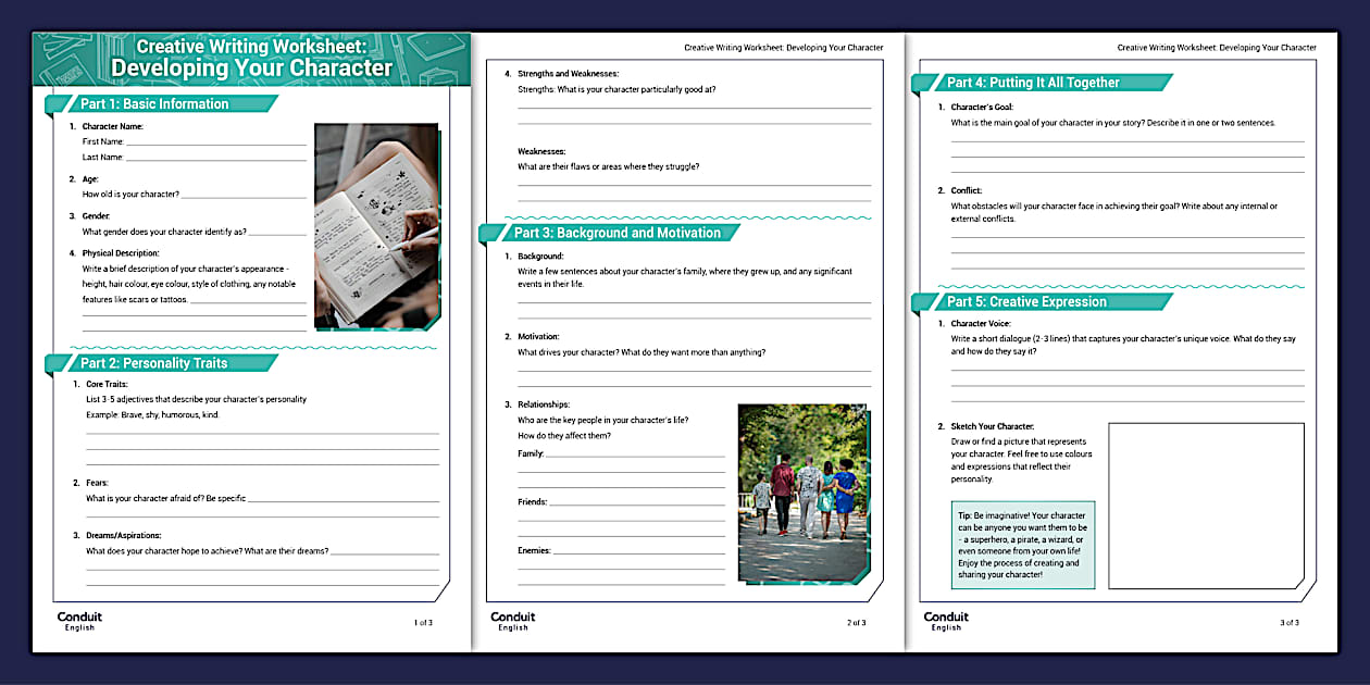 Creative Writing Worksheet: Developing Your Character