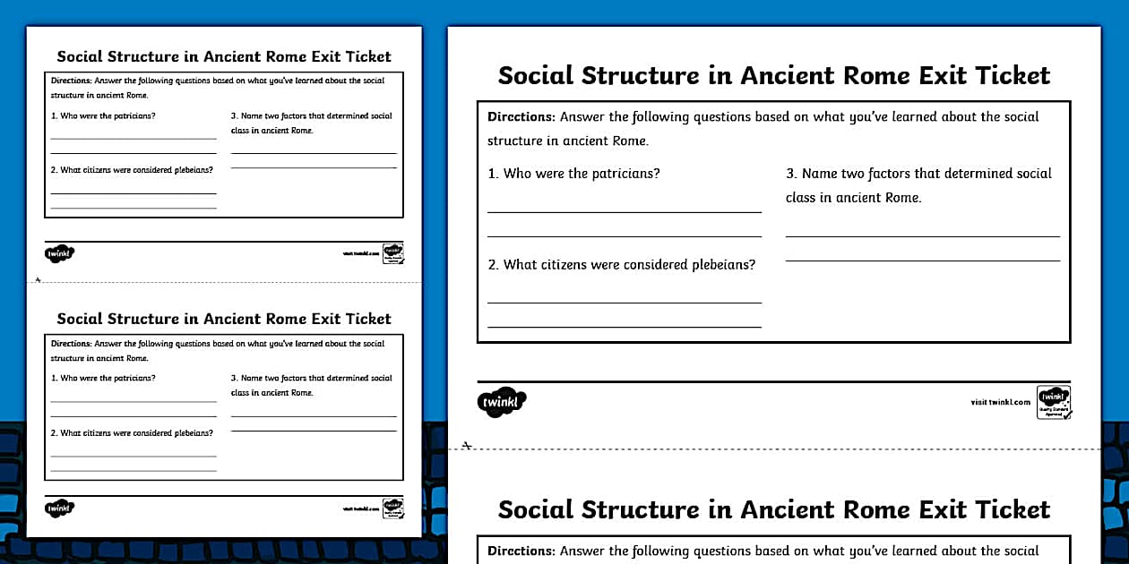 Social Structure in Ancient Rome Exit Ticket for 6th-8th Grade